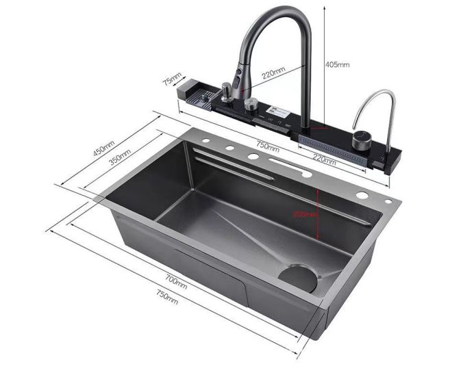 Nano Black Waterfall Sink + Cup Washer | Water Filter TAP ST008 ...