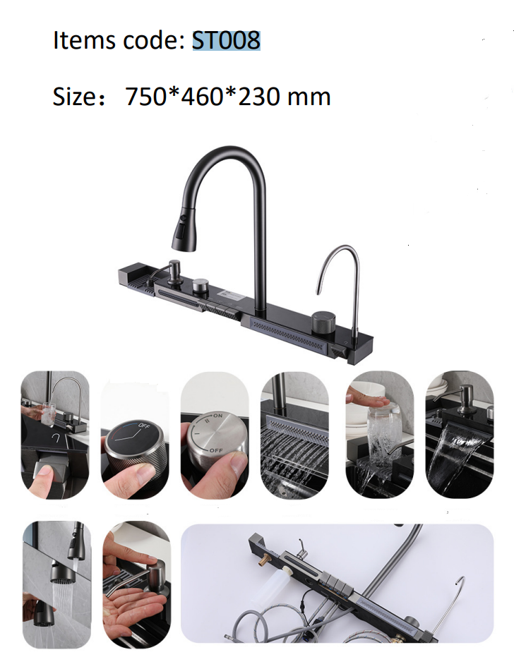 Nano Black Waterfall Sink + Cup Washer | Water Filter TAP ST008 ...