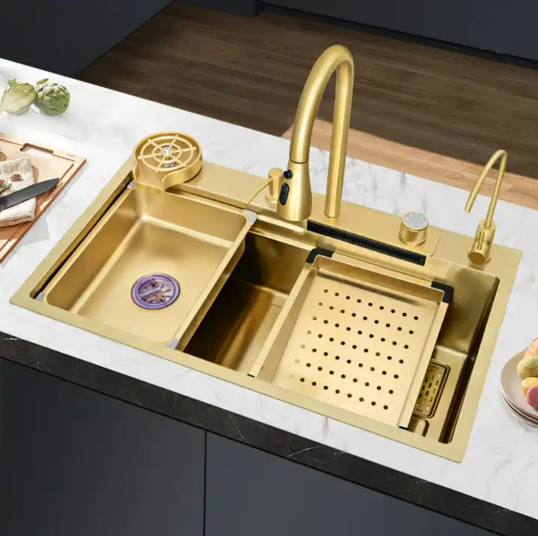Gold Waterfall Sinks - Waterfall Sinks Australia Kitchen Sink and tapware