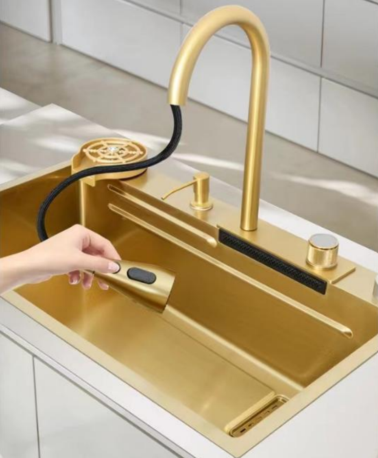 Gold Waterfall Sink With Cup Washer Washup Area | Water Filter ST003 ...
