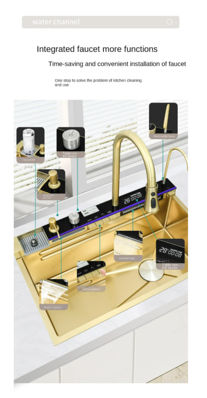 Stunning Gold Waterfall Kitchen Sink ST008 - Waterfall Sinks Australia ...