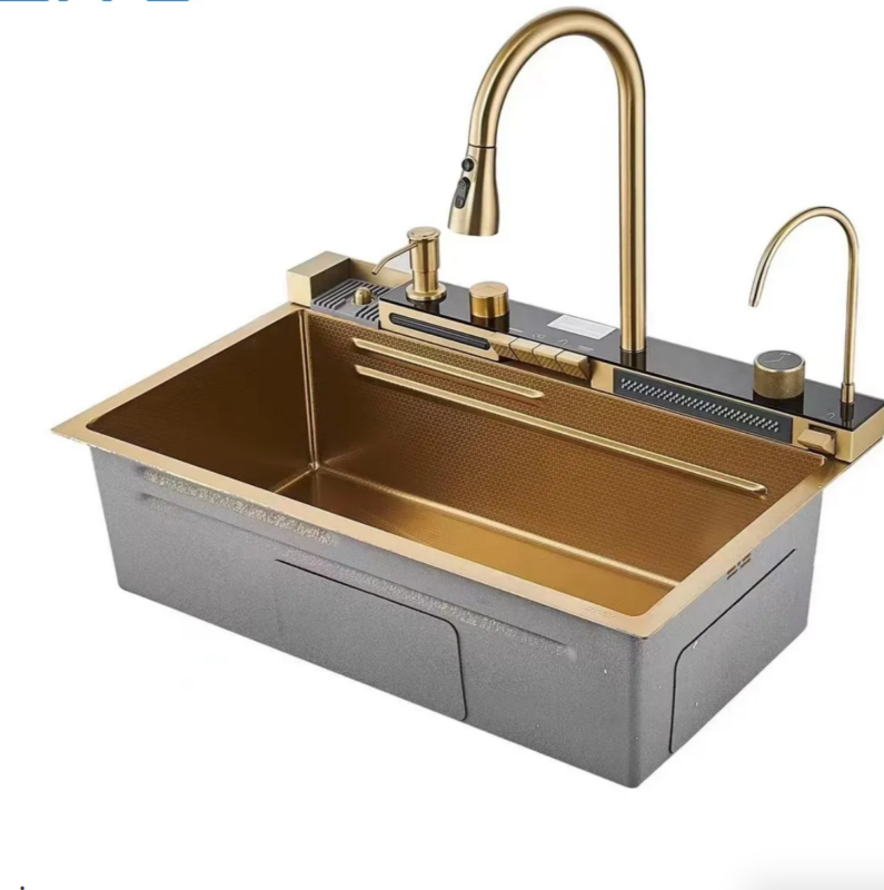 Stunning Gold Waterfall Kitchen Sink ST008 - Waterfall Sinks Australia ...